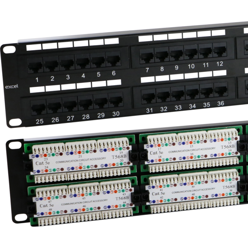 Excel Cat5e 48 Port Unscreened Patch Panel 2U LSA Punch Down Black ...